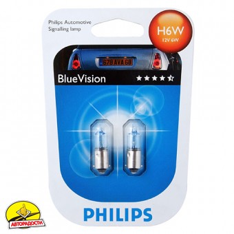 Автомобильная лампочка Philips BlueVision H6W 12V 6W (комплект: 2 шт ...